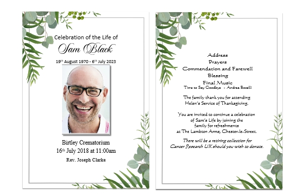 Funeral Order of Service - CP Print Services